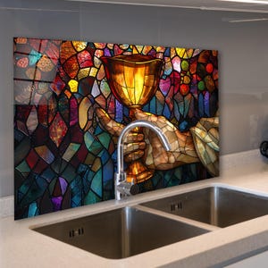 Stained Glass Goblet Backsplash, Holy Communion Tempered Glass Wall Art ...