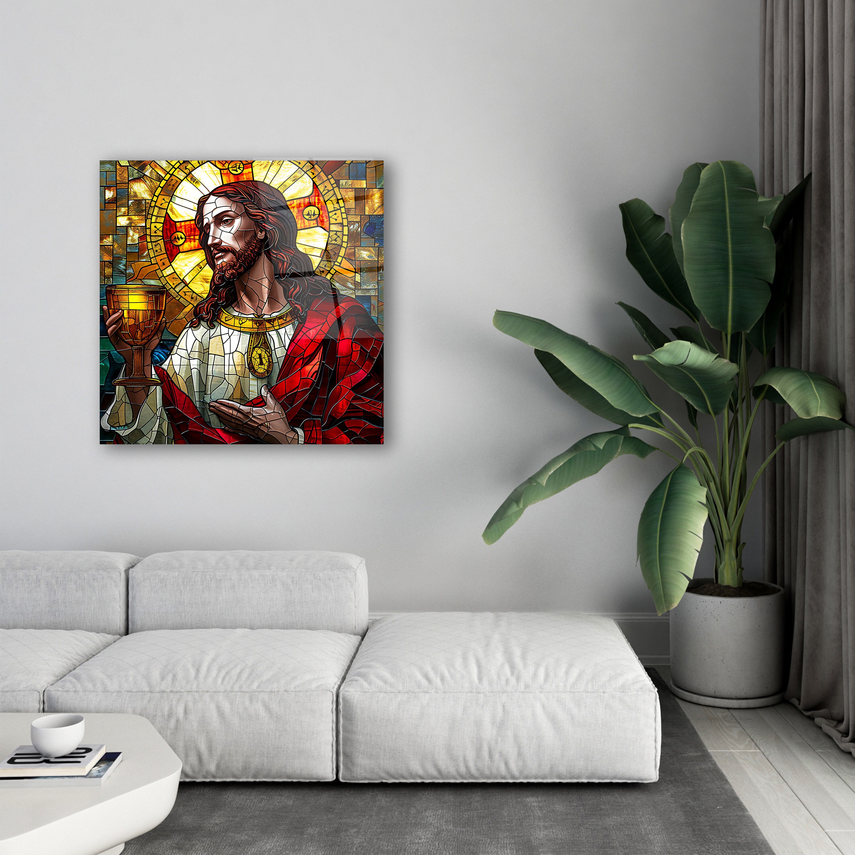 Holy Trinity Stained Glass Effect Wall Art, Christian Tempered Glass ...