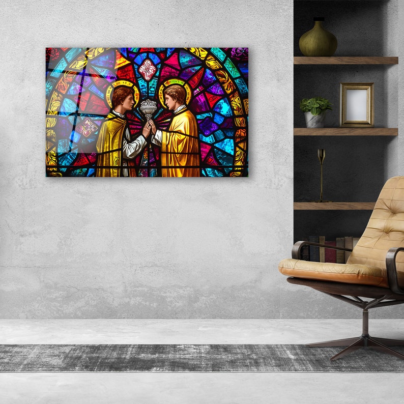 Holy Communion Tempered Glass Wall Art, Colorful Stained Glass Wall ...