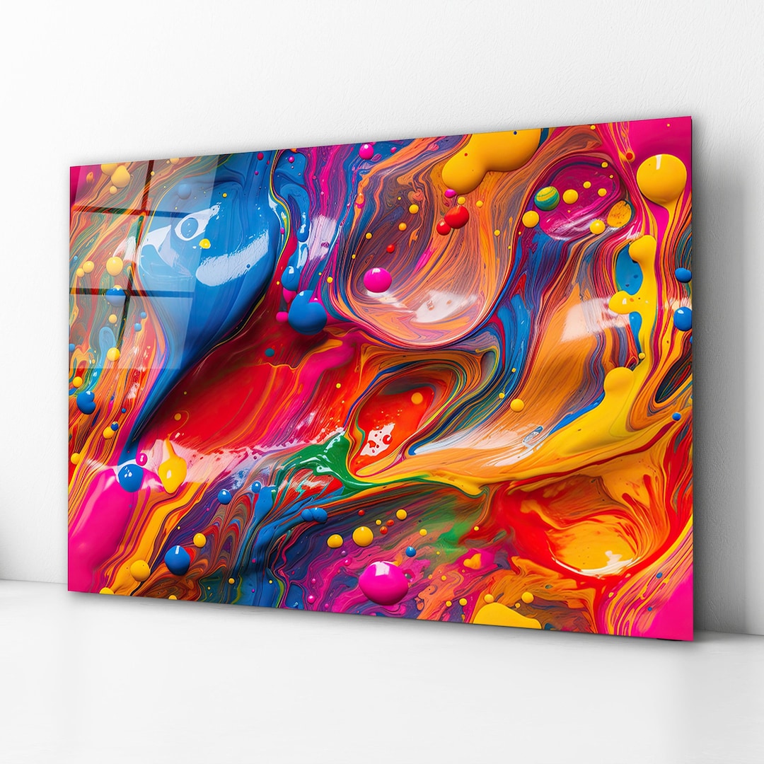 Abstract Colors Glass Wall Art, Colorful Modern Tempered Glass, Living ...