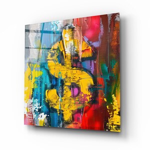 Dollar Sign Glass Wall Art, Abstract Money Tempered Glass Wall Decor ...