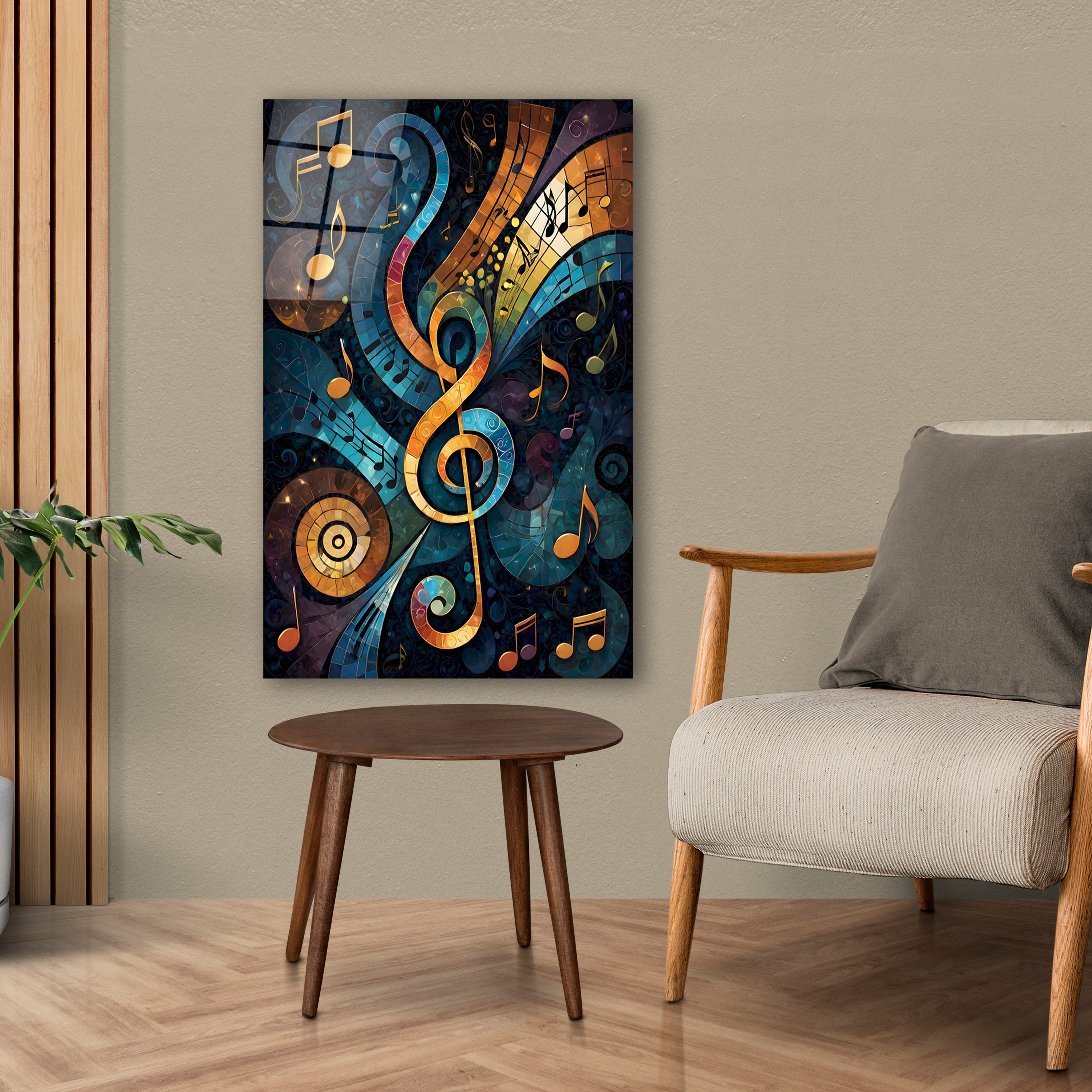 Treble Clef Glass Wall Art, Music Notes Tempered Glass Decor, Living ...