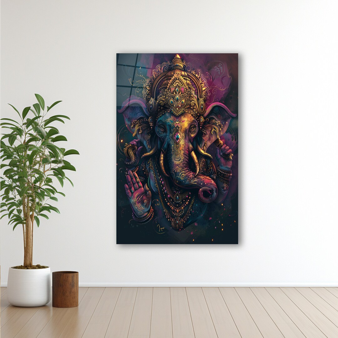 Lord Ganesha Glass Wall Art, Ganesh Hindu Tempered Glass Decor, Hindu ...