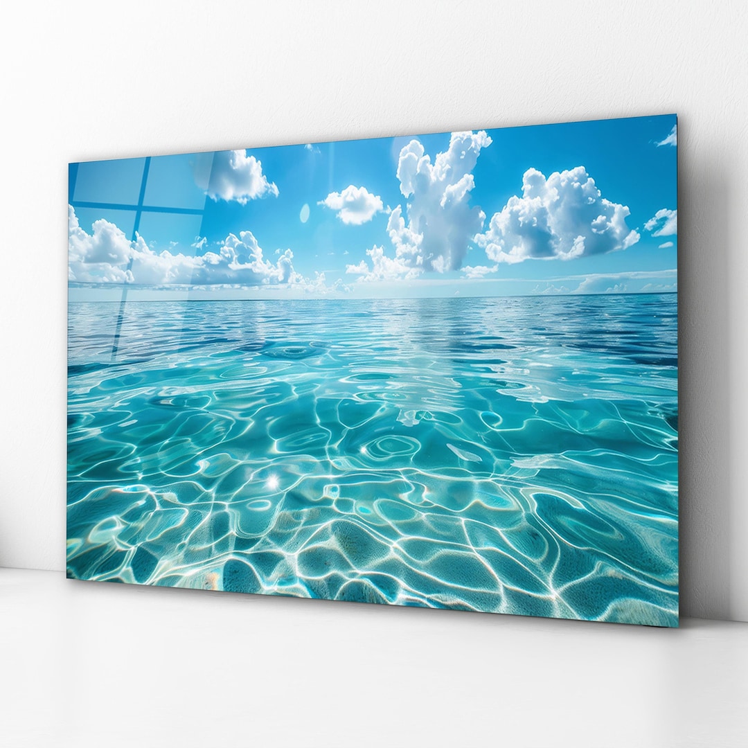 Ocean Waves Glass Wall Art, Coastal Tempered Glass Decor, Living Room ...