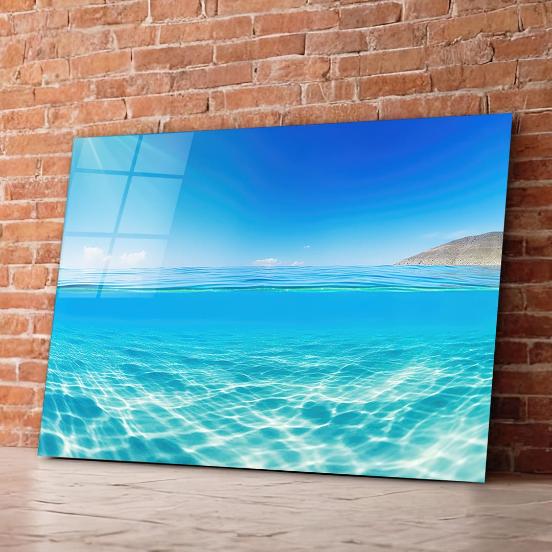 Crystal Clear Ocean Water Glass Print, Serene Coastal Tempered Glass ...