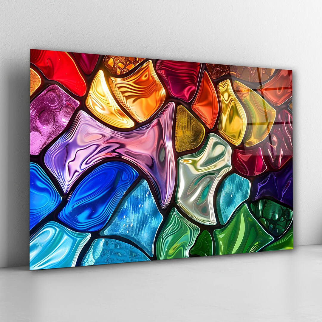 Colorful Stained Glass Effect Wall Art, Tempered Glass Abstract Wall ...