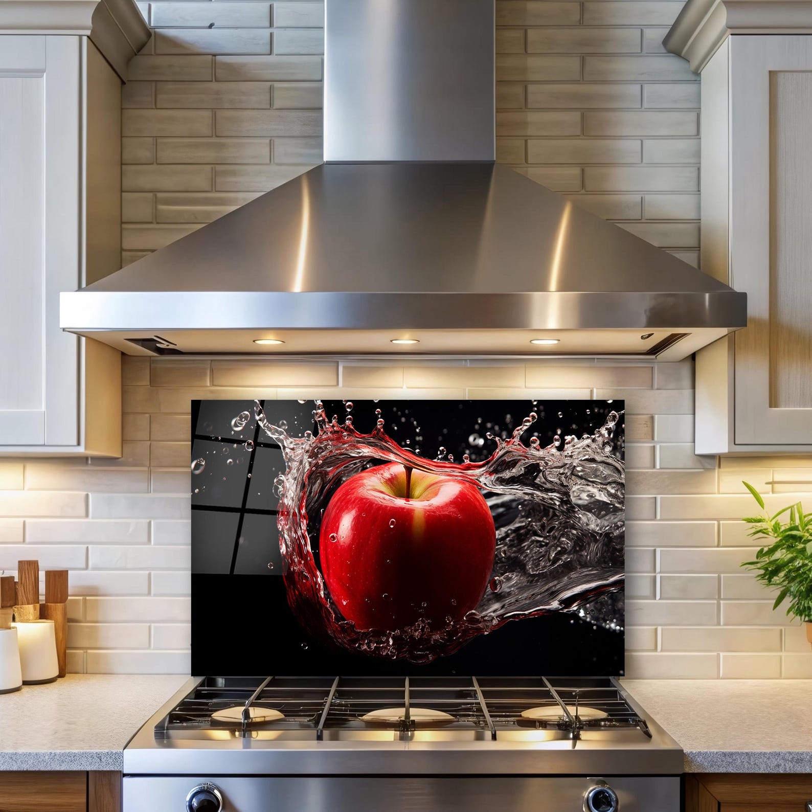 Red Apple Glass Wall Art, Fruit Tempered Glass Backsplash, Kitchen ...