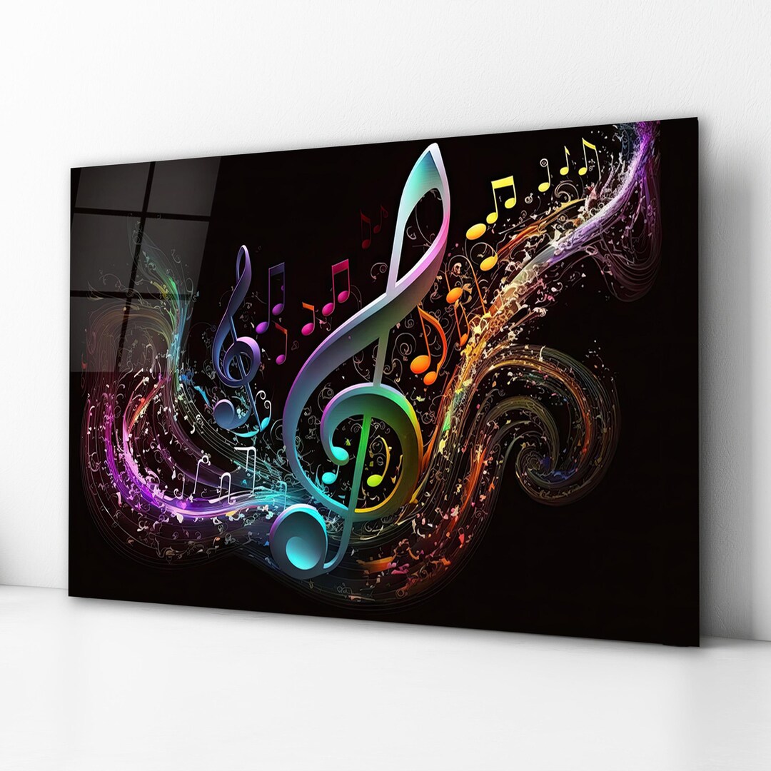 Musical Notes Glass Wall Art, Treble Clef Tempered Glass Decor, Living ...