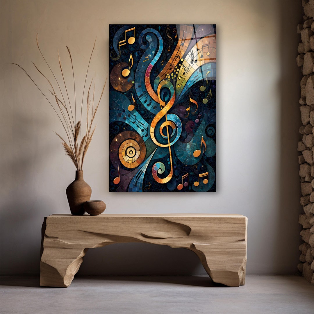 Treble Clef Glass Wall Art, Music Notes Tempered Glass Decor, Living ...