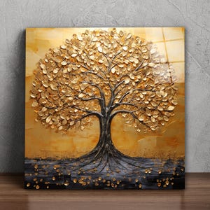 Gold Tree of Life Glass Wall Art, Golden Tempered Glass Decor, Money ...