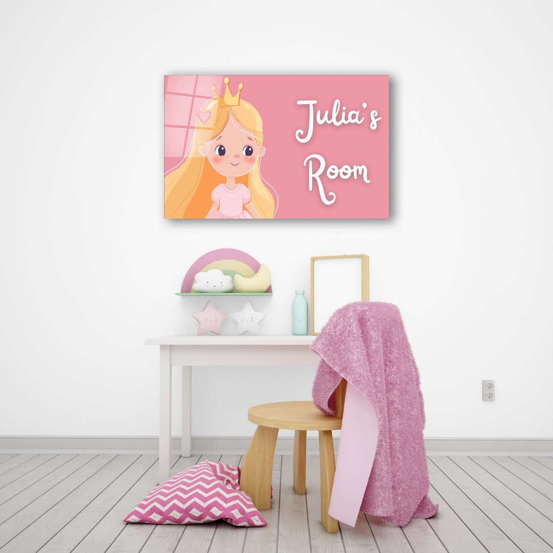 Personalized Princess Room Sign, Custom Girl Name Tempered Glass Wall ...