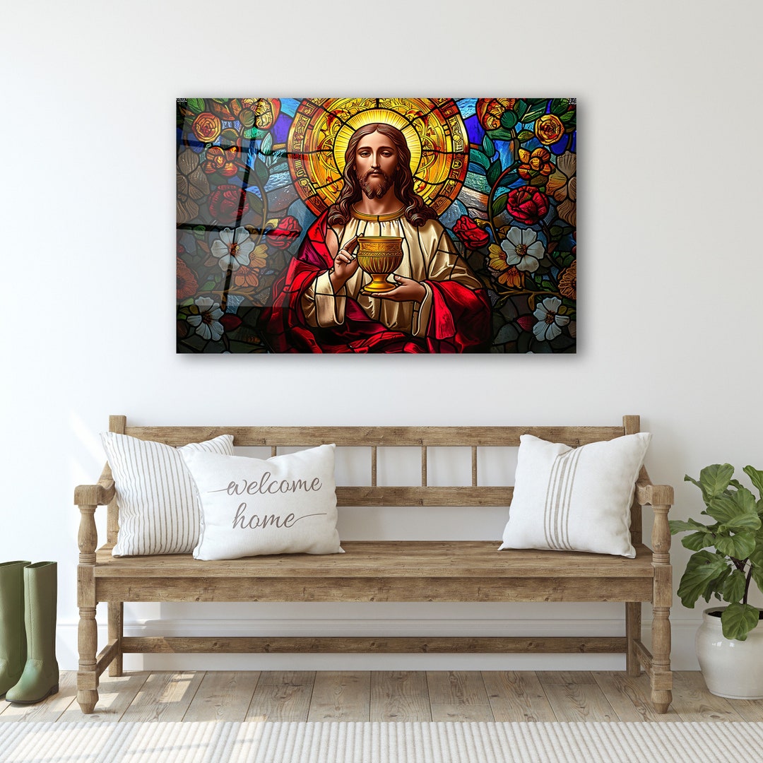 Jesus Christ Glass Wall Art, Colorful Religious Stained Tempered Glass ...