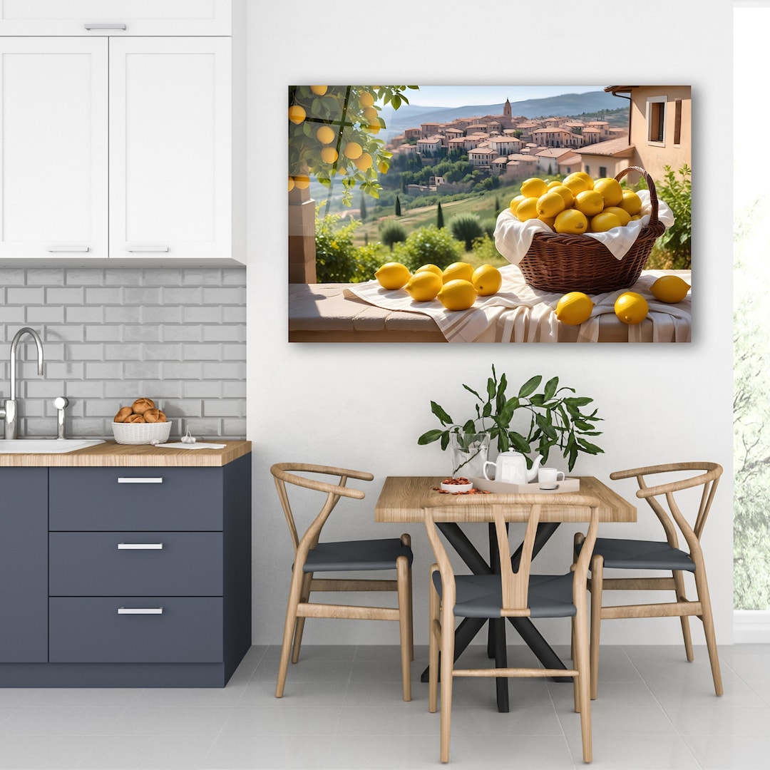 Amalfi Lemons Tempered Glass Wall Art, Kitchen Backsplash Wall Decor ...