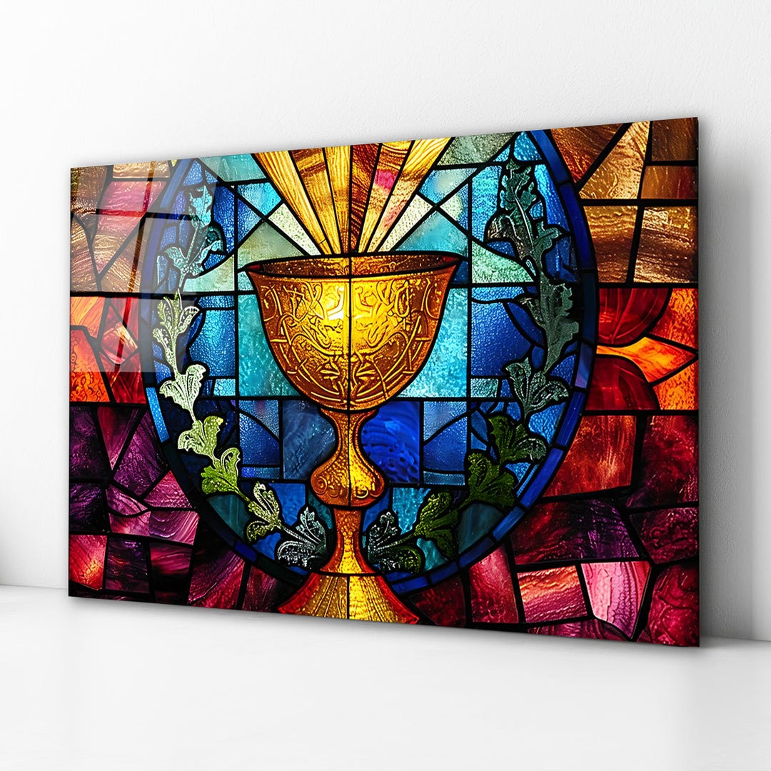Holy Communion Goblet Art, Christian Glass Wall Art, Stained Glass ...