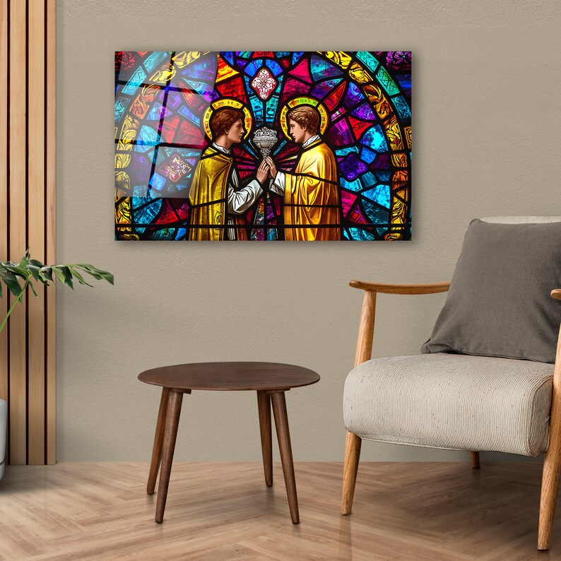 Holy Communion Tempered Glass Wall Art, Colorful Stained Glass Wall ...
