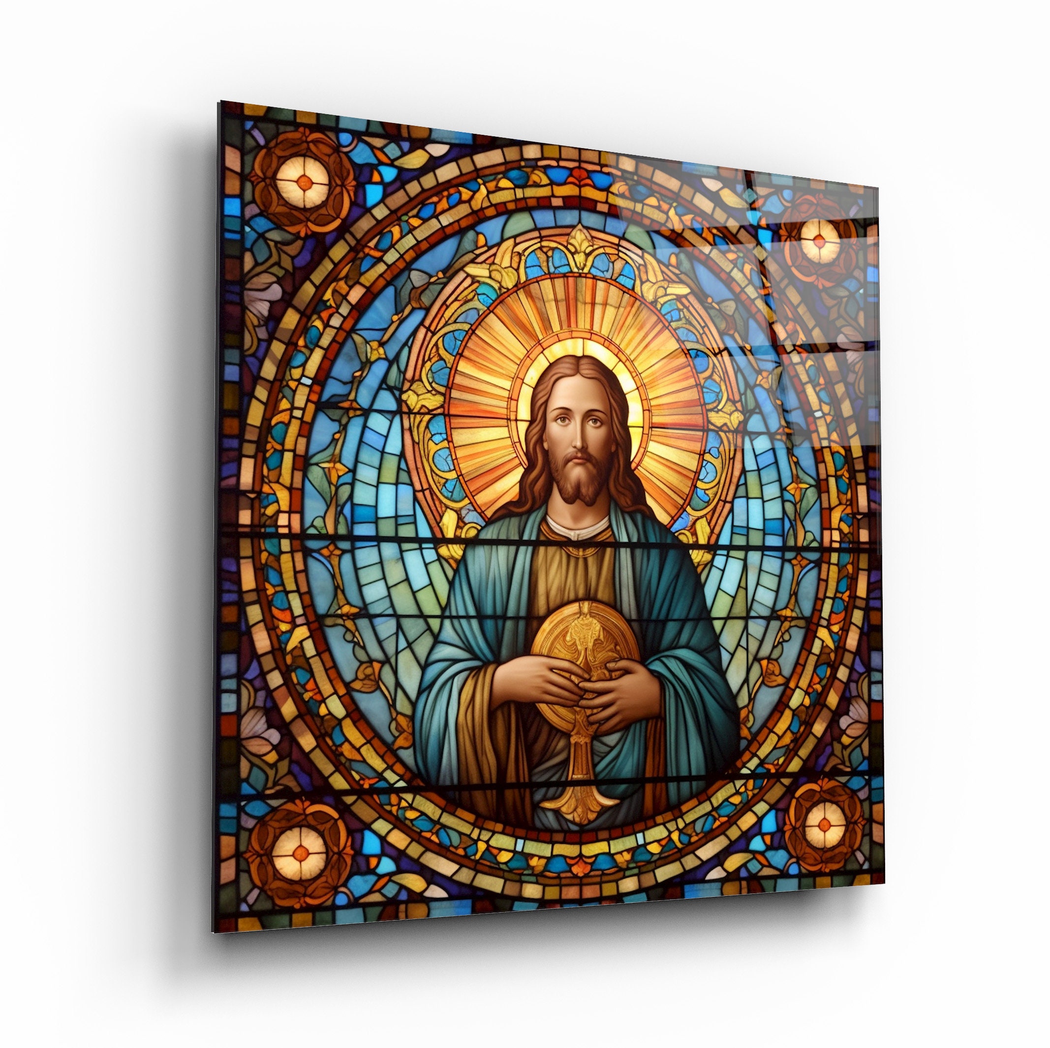 Jesus Christ Stained Glass Wall Art, Christian Tempered Glass Wall ...