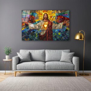Jesus Christ Glass Wall Art, Colorful Religious Stained Tempered Glass ...