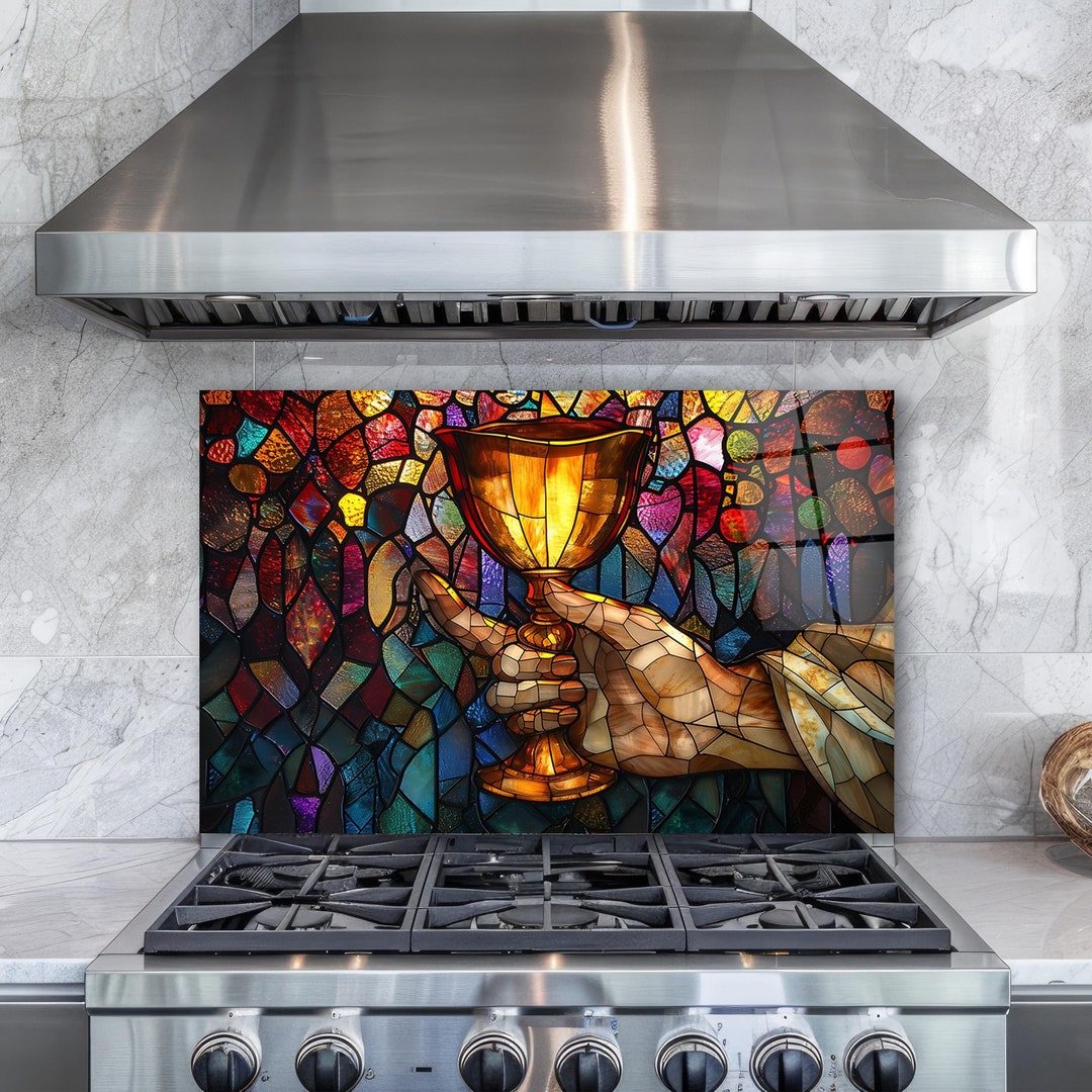 Stained Glass Goblet Backsplash, Holy Communion Tempered Glass Wall Art ...