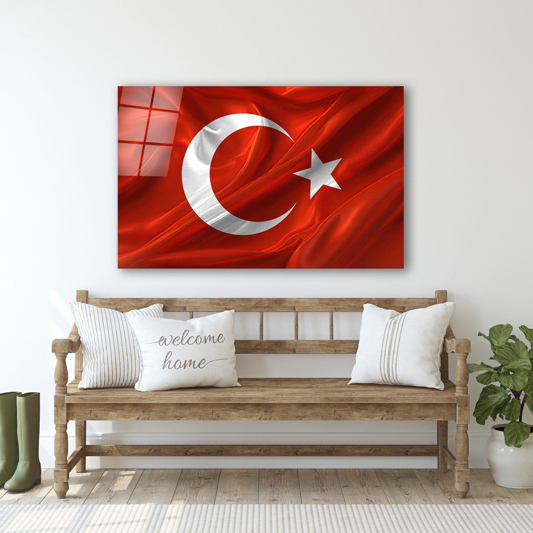 Turkish Flag Glass Wall Art, Flag of Turkey Tempered Glass Decor ...