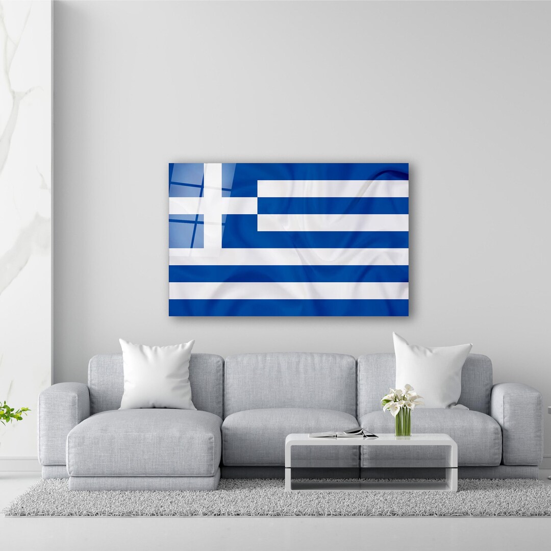 Greek Flag Glass Wall Art, Flag of Greece Tempered Glass Decor ...