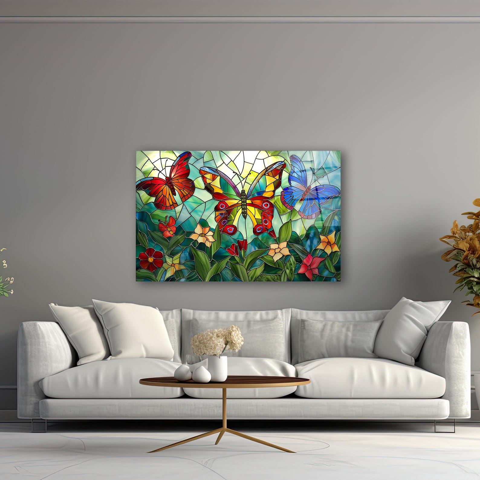 Stained Glass Butterflies, Butterfly Tempered Glass Wall Decor, Elegant ...