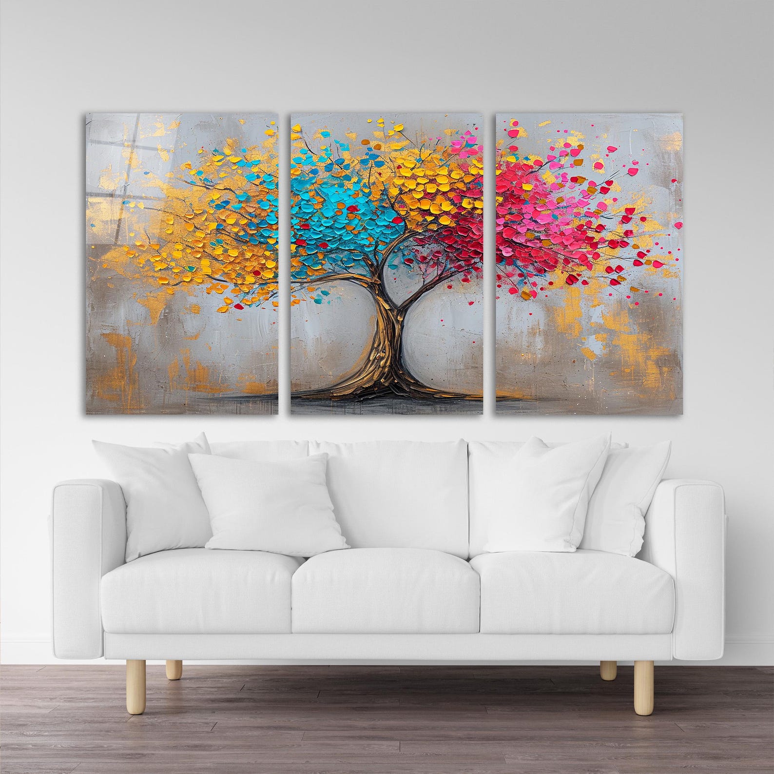 Triple Tree of Life Glass Wall Art, Colorful Tempered Glass Decor ...