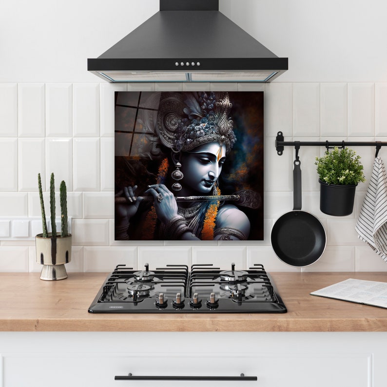 Shri Krishna Tempered Glass Wall Art, Krishna Hindu Wall Decor, New ...