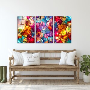 Triple Stained Glass Effect Wall Art, Colorful Tempered Glass Decor ...