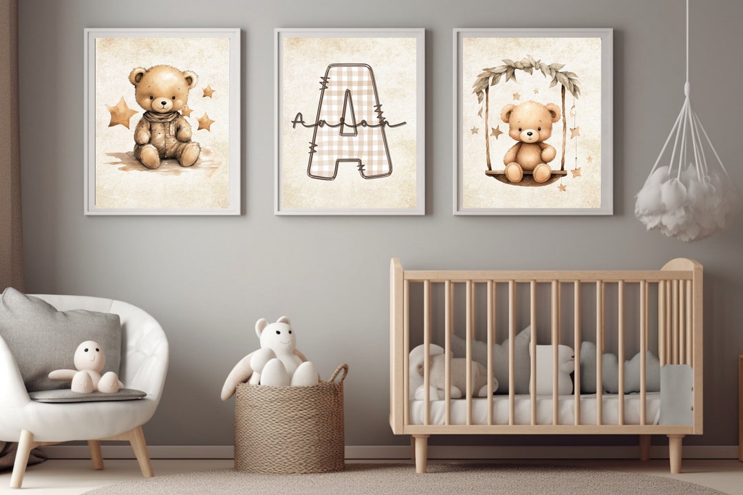 Set of 3 Printable Teddy Bear Sheets, Personalized Name, Ideal Newborn ...