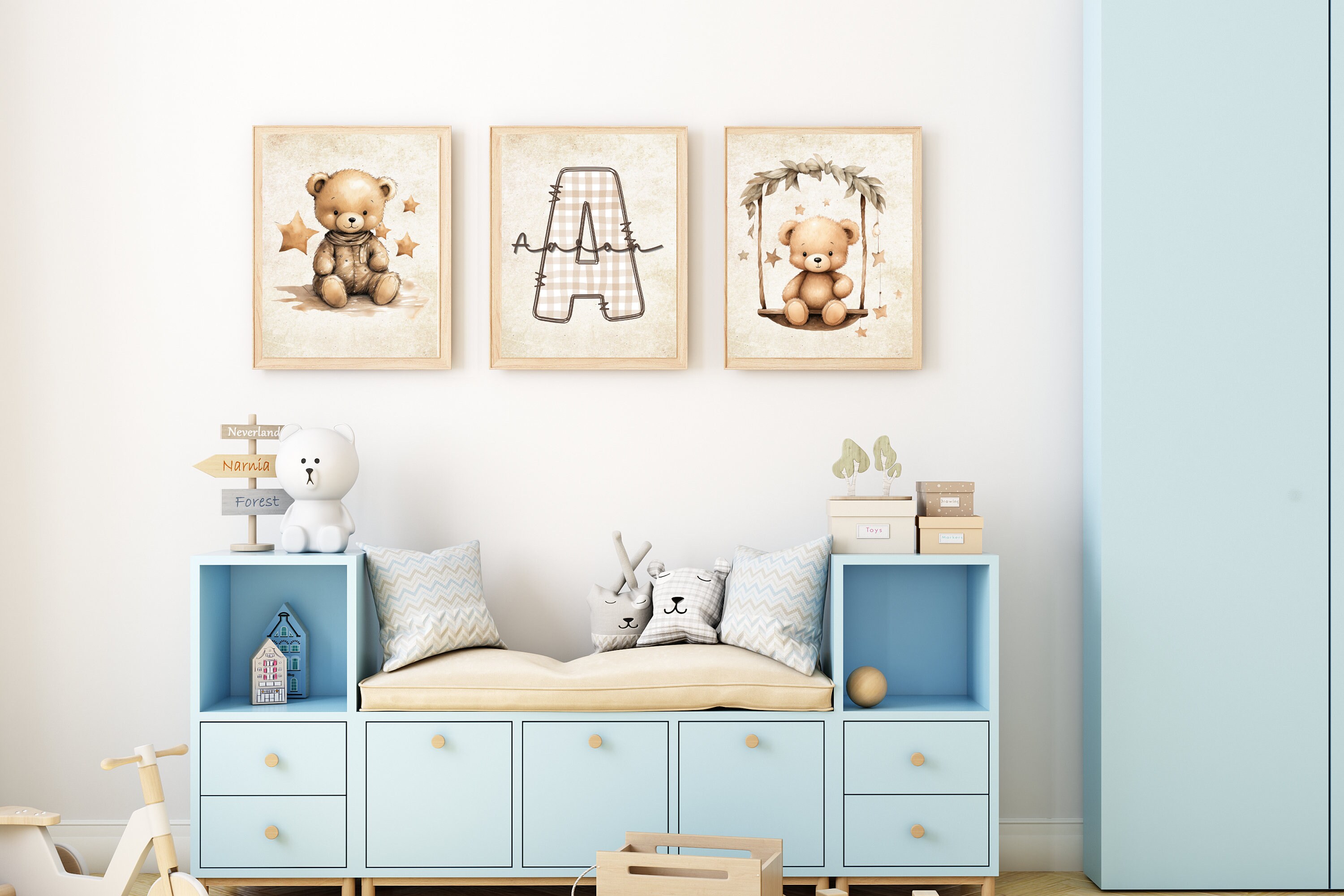 Set of 3 Printable Teddy Bear Sheets, Personalized Name, Ideal Newborn ...