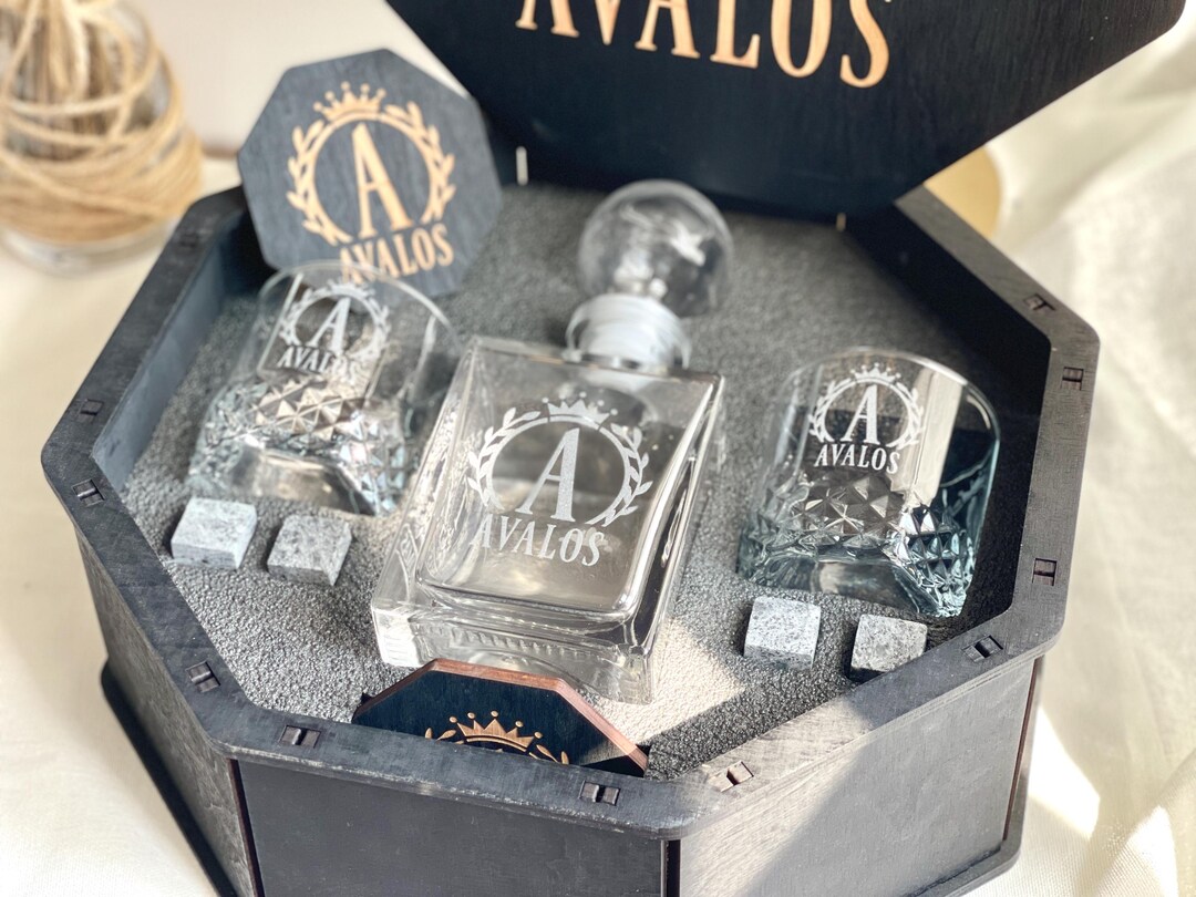 Whiskey Glasses Gift Set, Personalized Glass Set With Wooden Box ...