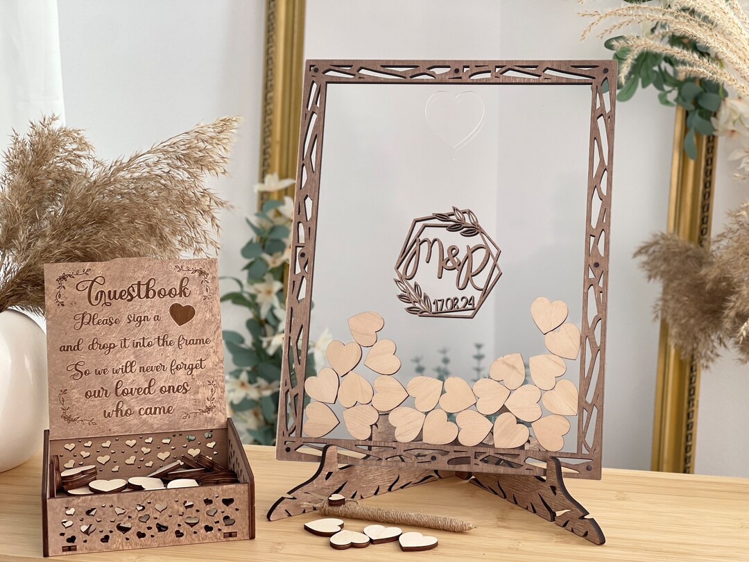 Custom Wedding Drop Box, Natural Wood Guestbook Frame, Personalised ...