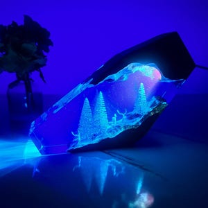 Winter Forest Deer Resin Wood Night Light – Large Resin Art for Kids or ...