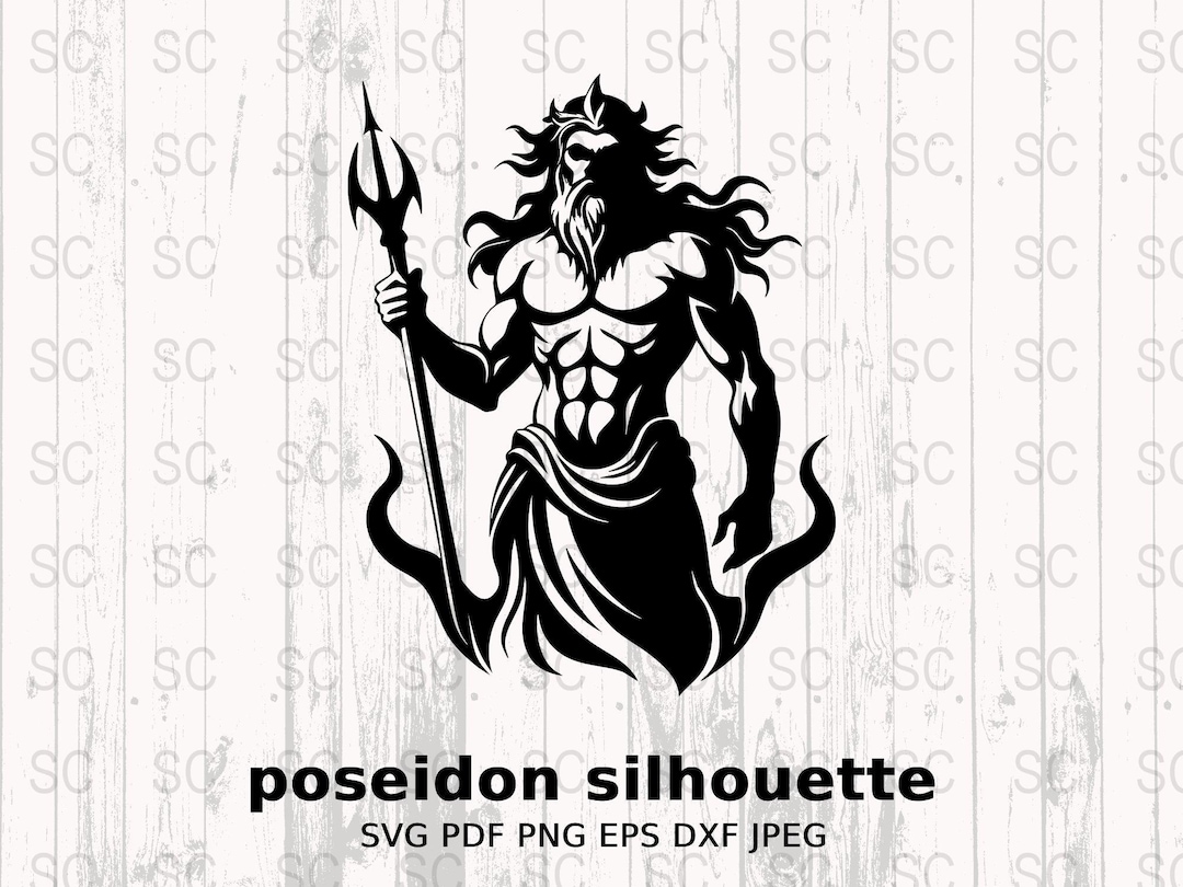 Poseidon Silhouette SVG, Greek God Clipart, Trident Cut File, Mythology PNG, Cricut Laser ...