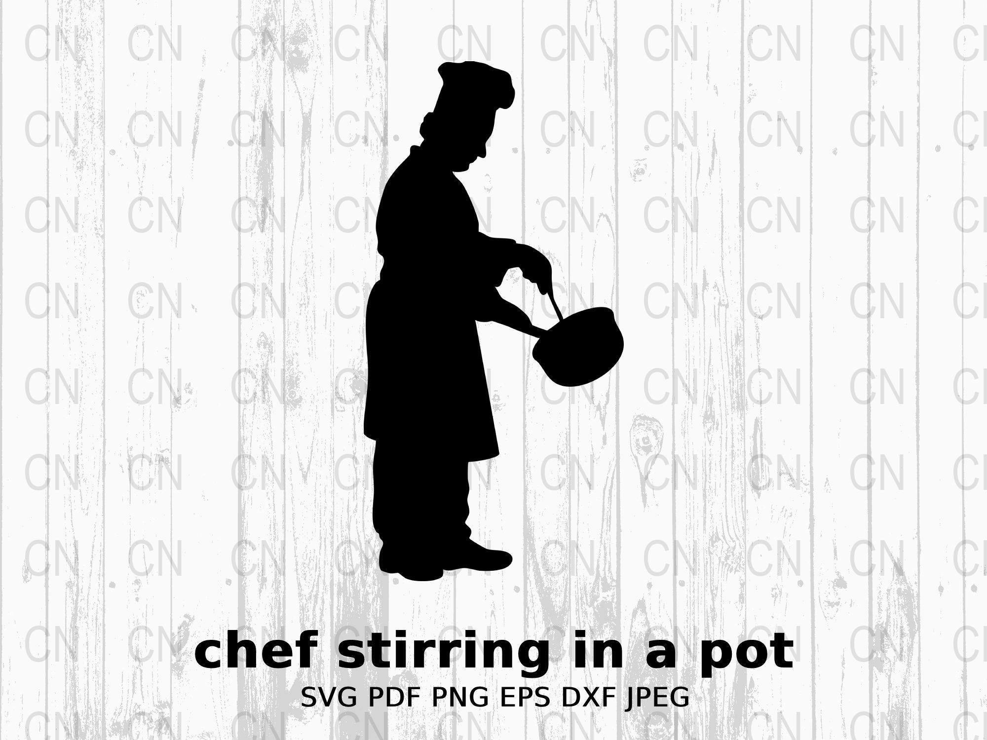 Chef Silhouette SVG, Stirring in a Pot Clipart, Cooking Vector ...