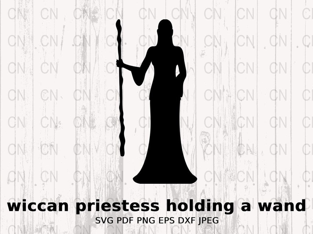 Wiccan Priestess Holding a Wand Silhouette SVG, Magical Figure Clipart ...