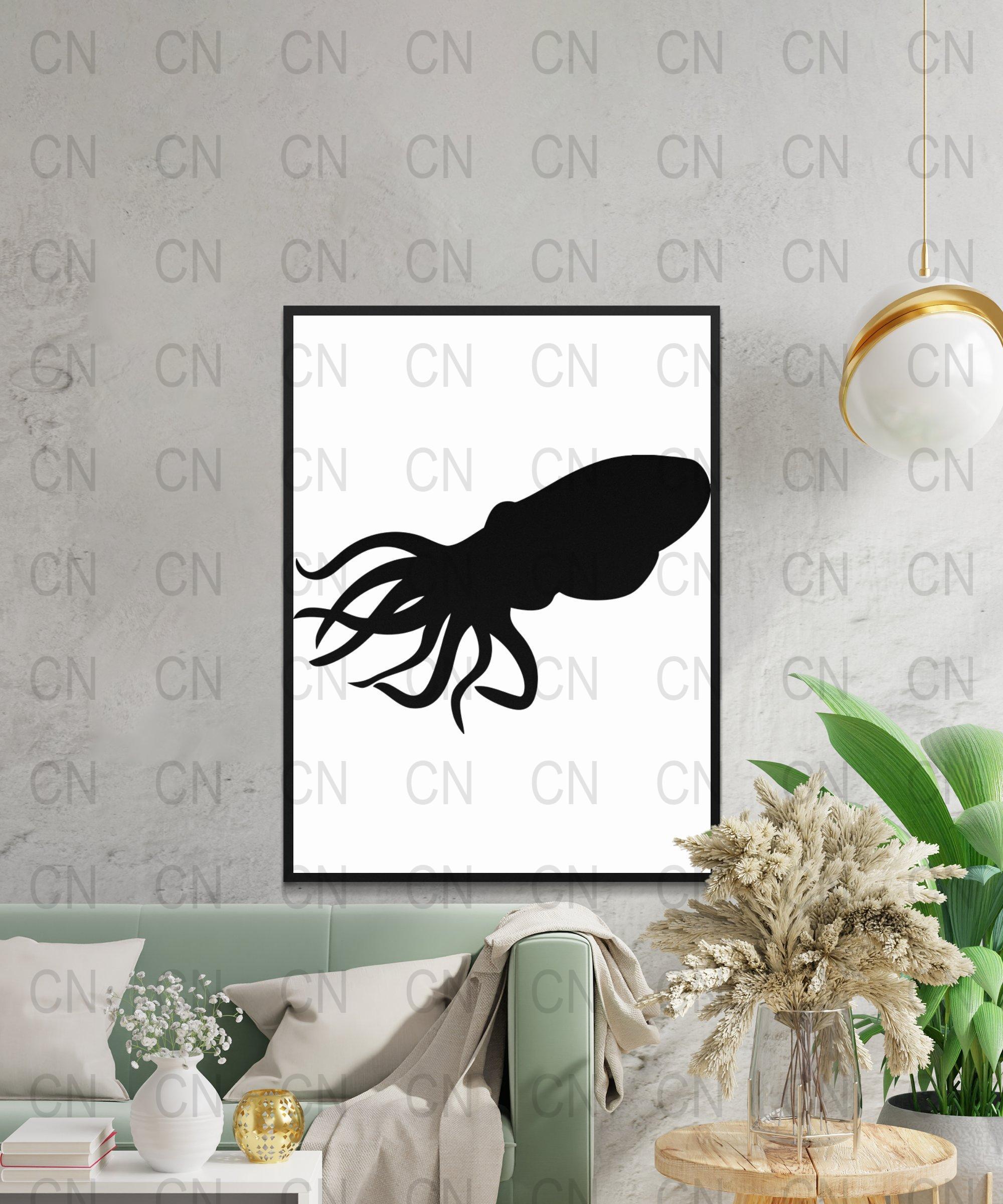 Squid Shooting Ink Silhouette SVG, Ocean Creature Clipart, Marine Life ...