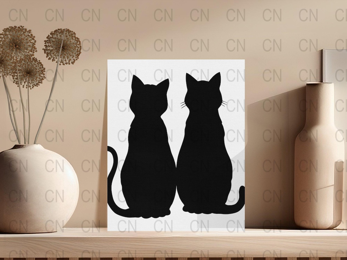 Two Cats Sitting Back SVG, Feline Silhouette, Cat Couple Clipart ...