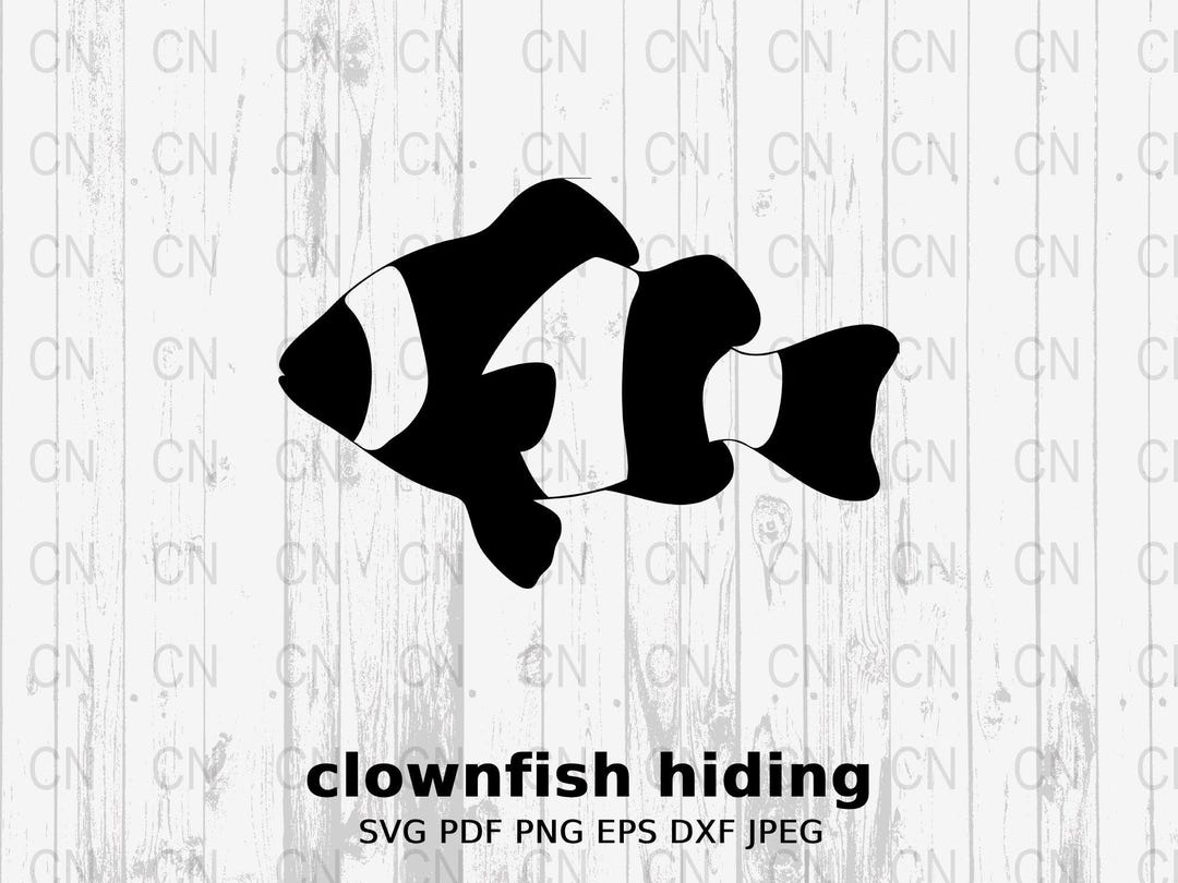 Clownfish Hiding Silhouette SVG, Ocean Fish Clipart, Marine Life Vector ...
