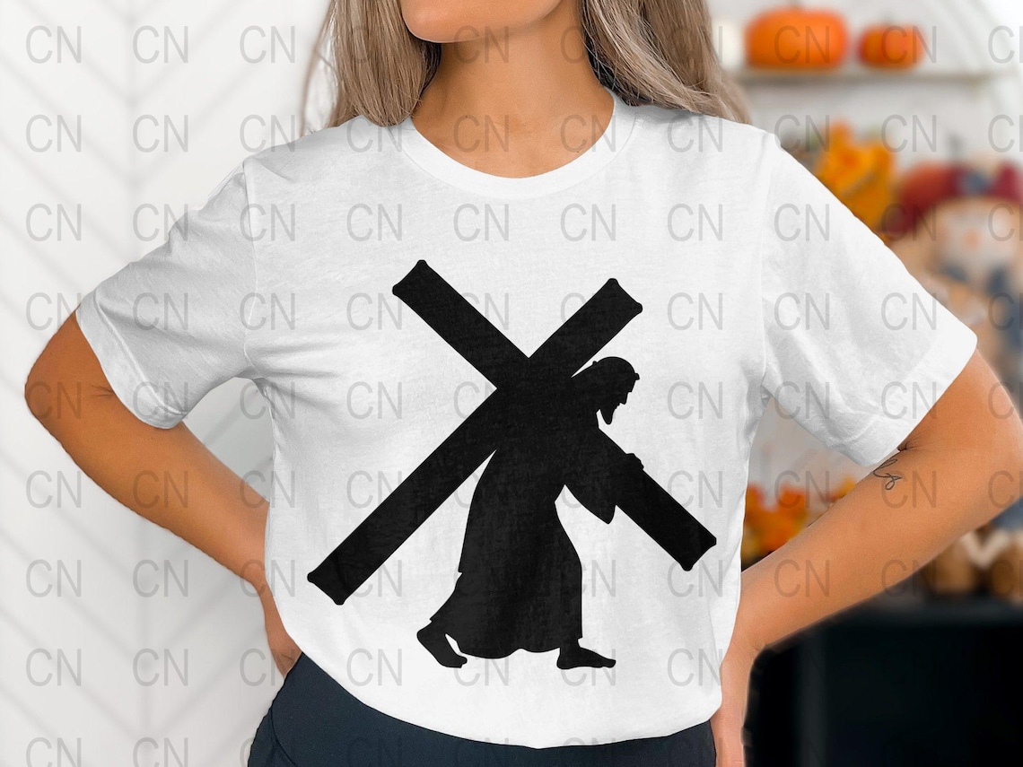 Jesus Carrying the Cross SVG, Religious Silhouette, Christian Clipart ...