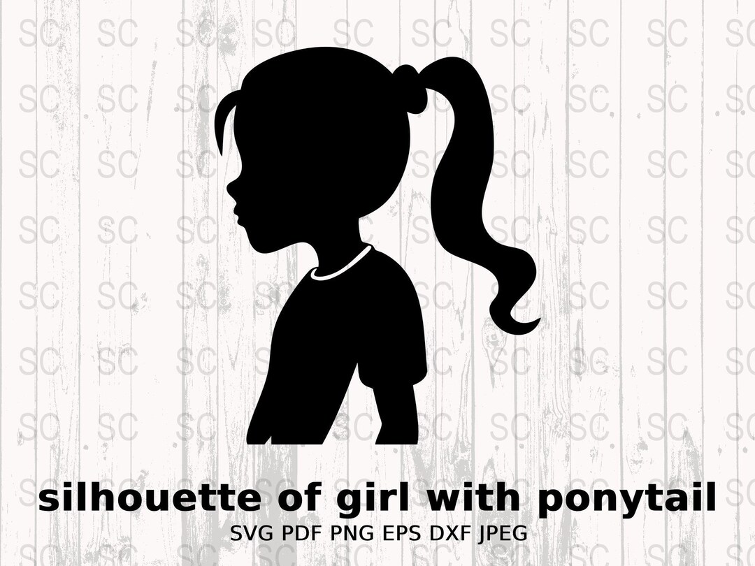 Girl With Ponytail Silhouette SVG, Female Portrait Clipart, Woman Hair ...