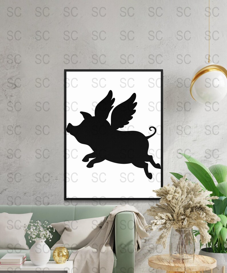 Flying Pig Silhouette SVG, Fantasy Animal Clipart, Whimsical Pig Vector ...