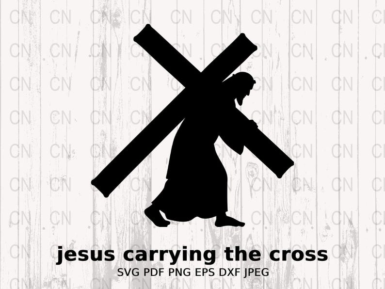 Jesus Carrying the Cross SVG, Religious Silhouette, Christian Clipart ...