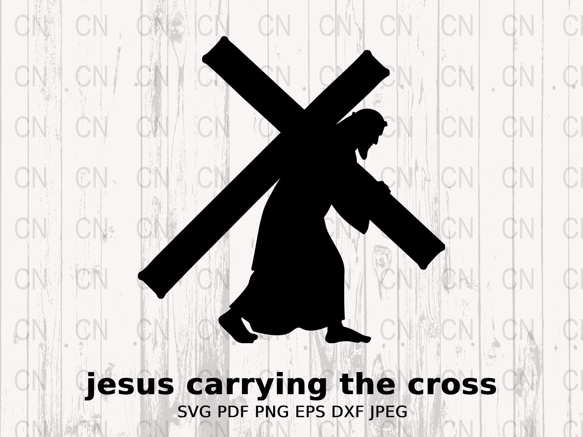 Jesus Carrying the Cross SVG, Religious Silhouette, Christian Clipart ...