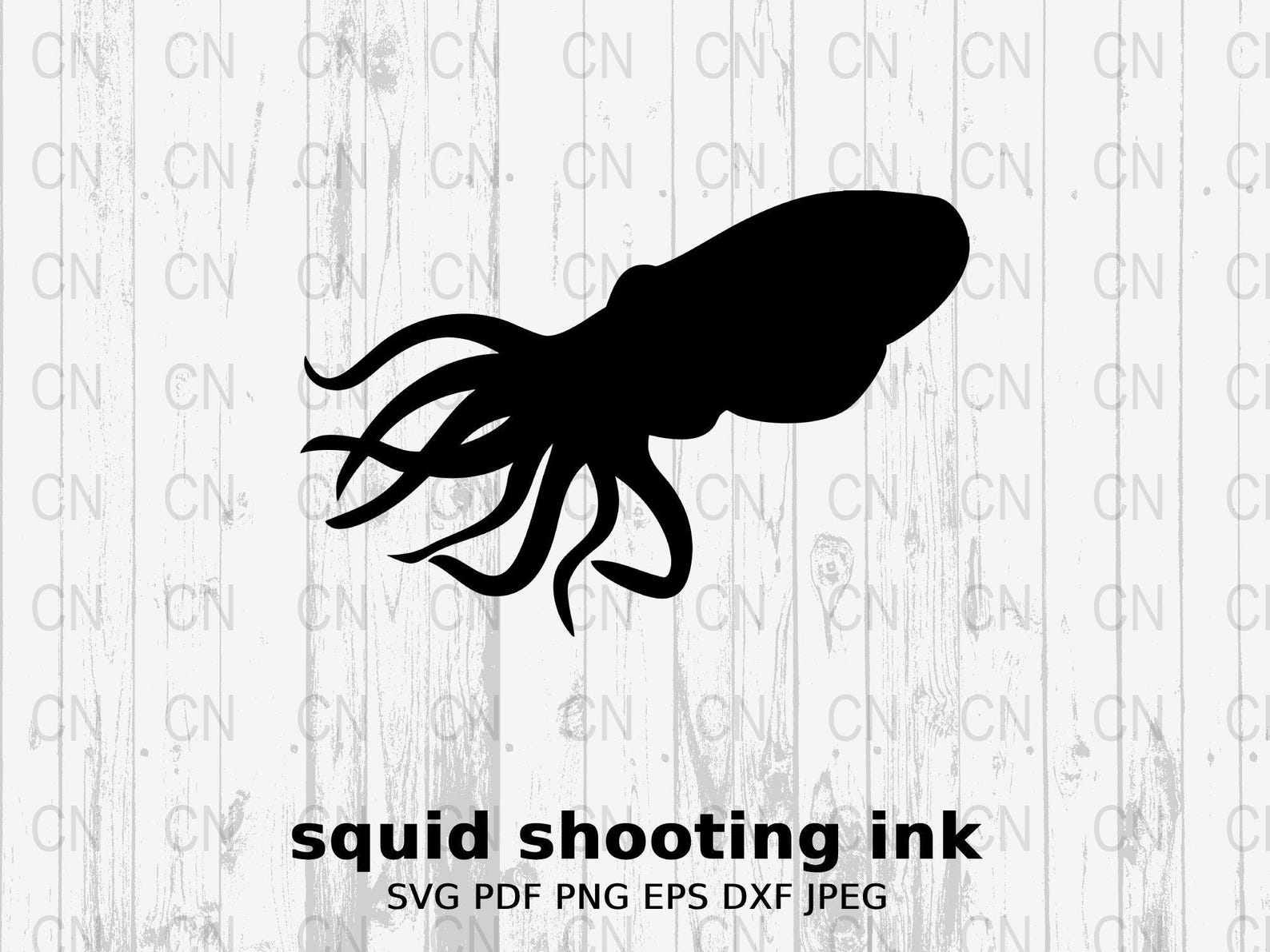 Squid Shooting Ink Silhouette SVG, Ocean Creature Clipart, Marine Life ...