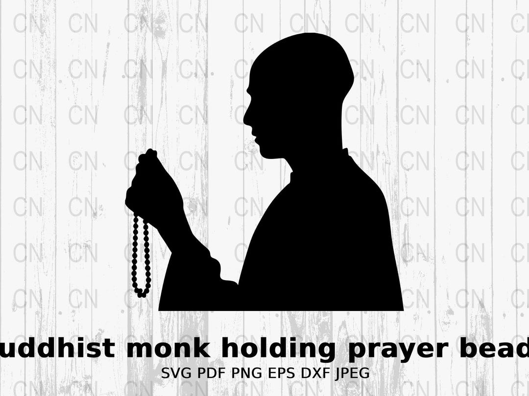 Monk Silhouette, Monk Holding Beads Silhouette SVG, Spiritual Beads ...