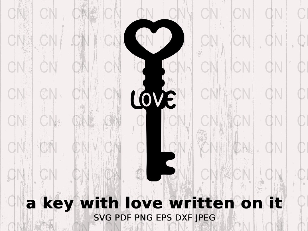 Key With Love Written on It Silhouette SVG, Heart-shaped Key Clipart ...