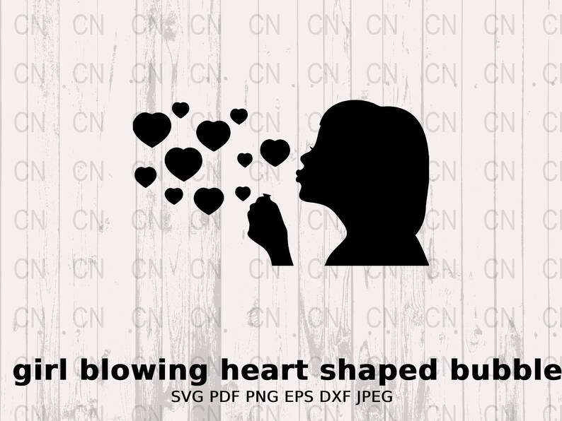 Girl Blowing Heart Bubbles Silhouette SVG, Love Bubbles Clipart ...