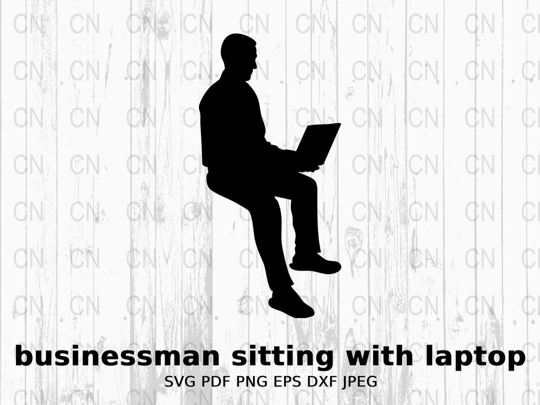Businessman Silhouette SVG, Sitting With Laptop Clipart, Professional ...