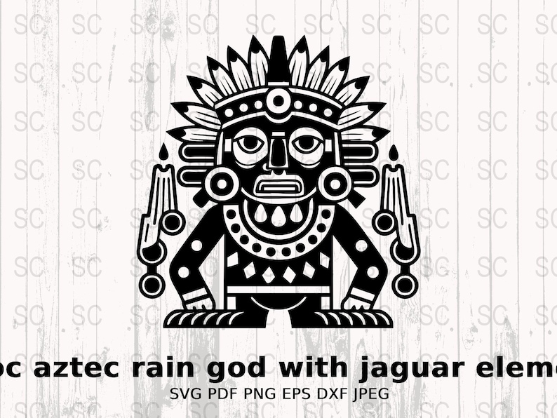 Tlaloc Aztec Rain God Silhouette SVG, Jaguar Elements Clipart, Ancient ...